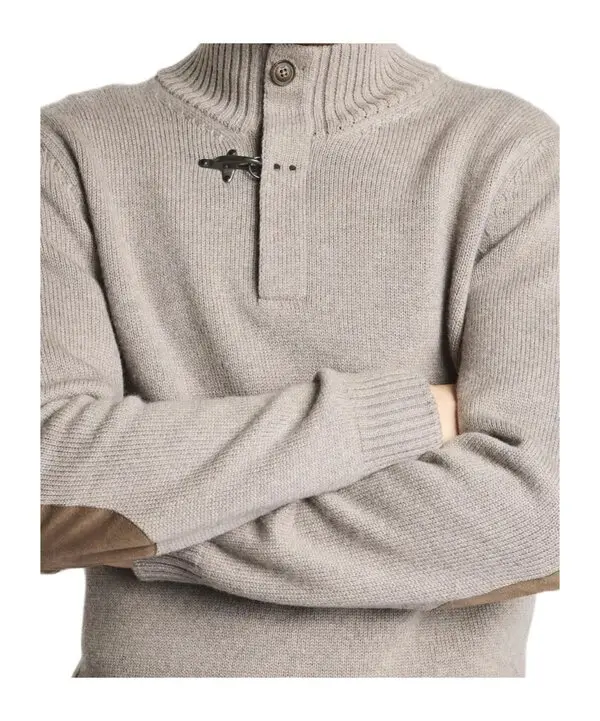 FAY Mock Neck Wool Pullover With Alcantara Details