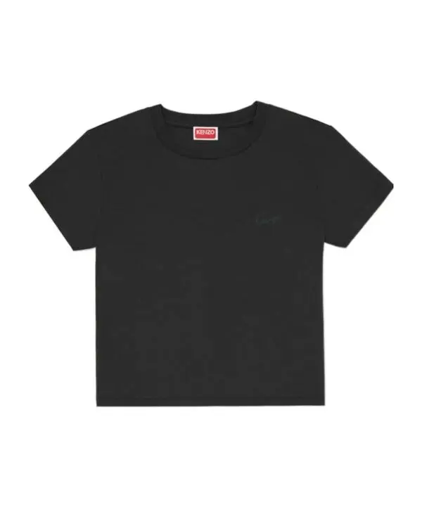 Kenzo Signature' Embroidered Light T-shirt In Linen Cotton - Black