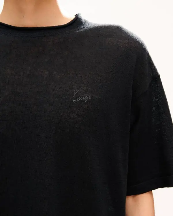 Kenzo Signature' Embroidered Light T-shirt In Linen Cotton - Black