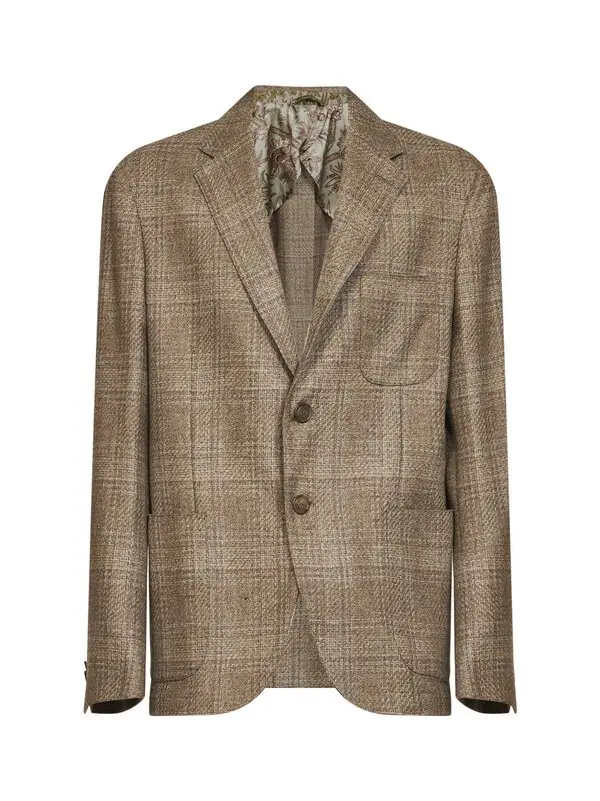 Etro Beige Prince Of Wales Wool Single-breasted Blazer