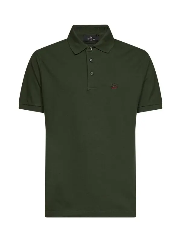 Etro Olive Green Cotton Piqué Pegaso-embroidered Polo Shirt - Multicolor