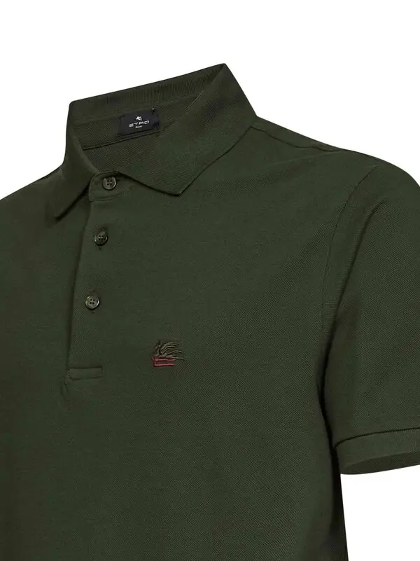 Etro Olive Green Cotton Piqué Pegaso-embroidered Polo Shirt - Multicolor
