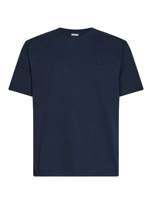 Etro Navy Blue Cotton Logo-embroidered T-shirt - Multicolor