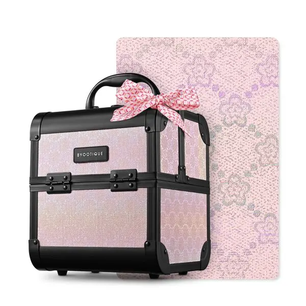 BYOOTIQUE Makeup Train Case Cosmetic Organizer W/ Mirror Artist Grace Forgetmenot - Pink
