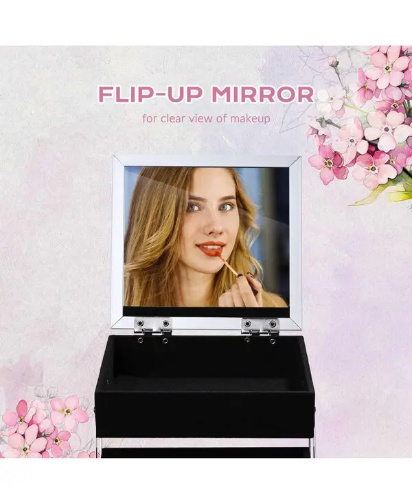 BYOOTIQUE Makeup Train Case Cosmetic Organizer W/ Mirror Artist Grace Forgetmenot - Pink