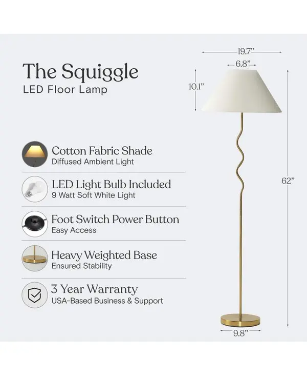BRIGHTECH Squiggle 22" Led Contemporary Modern Floor Lamp With Empire Shade