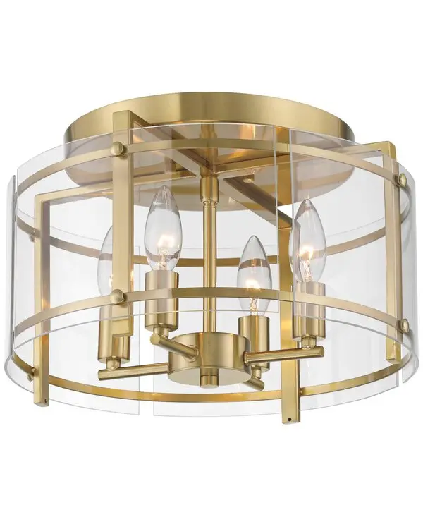 POSSINI EURO DESIGN Raye 13 3/4" Modern Semi Flush-mount Ceiling Light Fixture Kitchen Foyer Hallway Drum Round 4-light Soft Finish Glass Bedroom Bathroom Entryway L - Gold