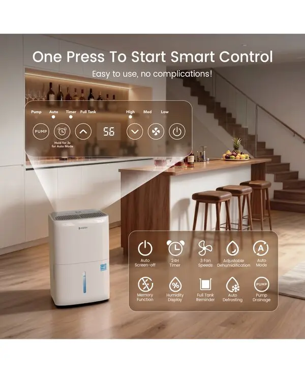 WAYKAR Energy Star 150 Pint Dehumidifier With Pump-up To 7