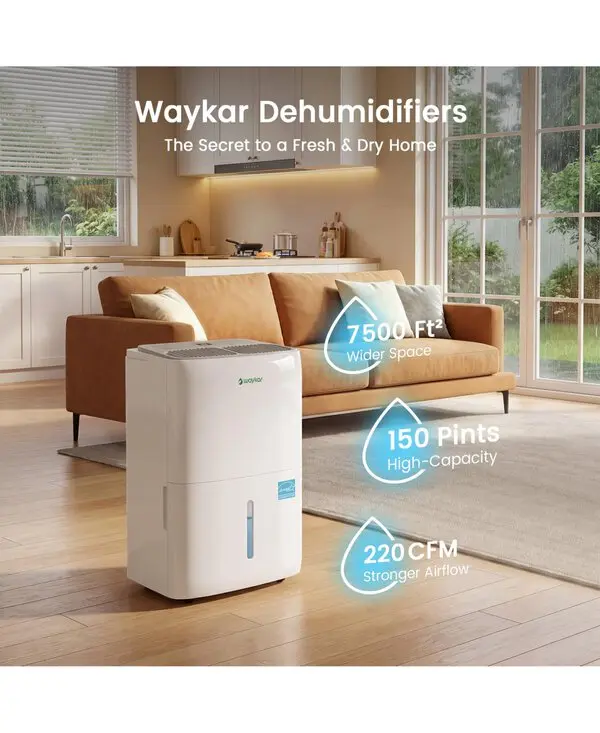 WAYKAR Energy Star 150 Pint Dehumidifier With Pump-up To 7