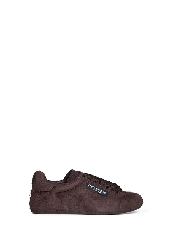 Dolce & Gabbana Dark Brown Suede Split Leather Portofino Soft Sneakers - Multicolor