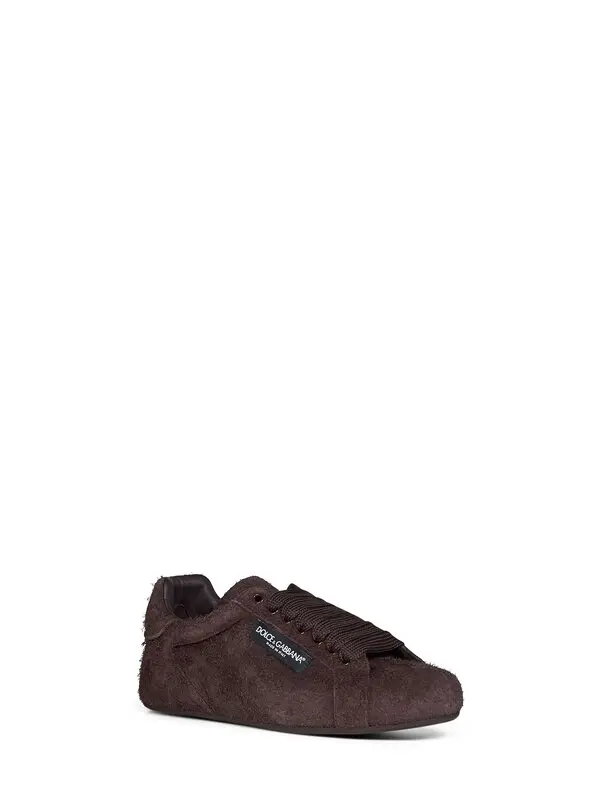 Dolce & Gabbana Dark Brown Suede Split Leather Portofino Soft Sneakers