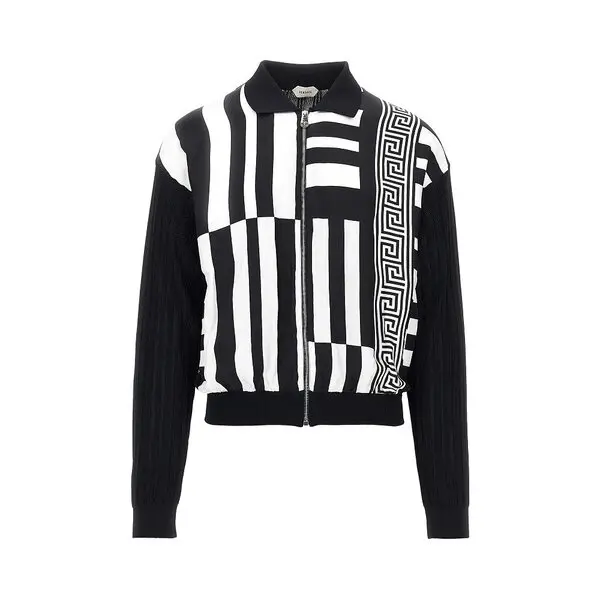Versace Cardigan With Sylvester Print And Ribbed Knitting