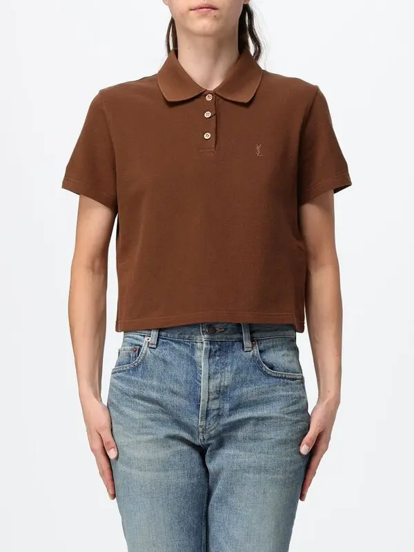 Saint Laurent Cropped Polo Shirt - Brown