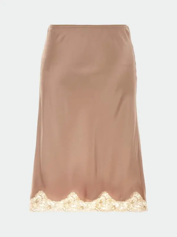 Saint Laurent Lace Trim Midi Skirt - Cream