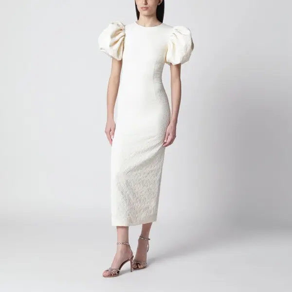 ROTATE BY BIRGER CHRISTENSEN Jacquard Balloon Sleeve Midi Dress - White