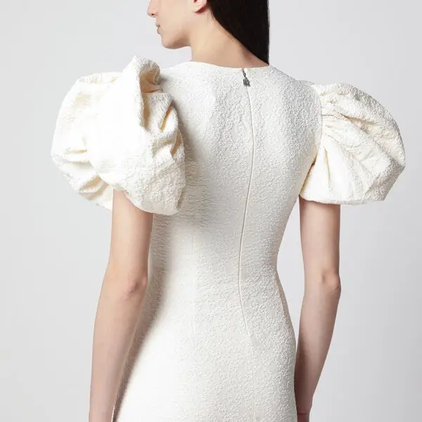 ROTATE BY BIRGER CHRISTENSEN Jacquard Balloon Sleeve Midi Dress - White