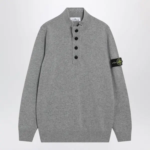 Stone Island Grey Melange Wool Blend Sweater - Gray