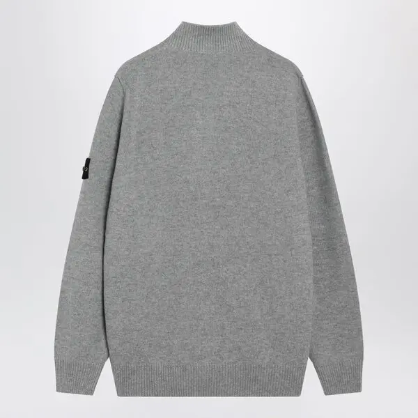 Stone Island Grey Melange Wool Blend Sweater - Gray