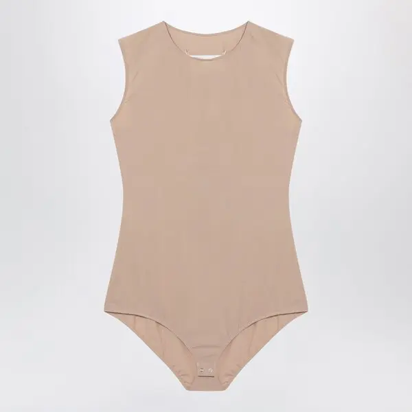 MAISON MARGIELA Sleeveless Crewneck Bodysuit In Stretch Technical Jersey - Cream