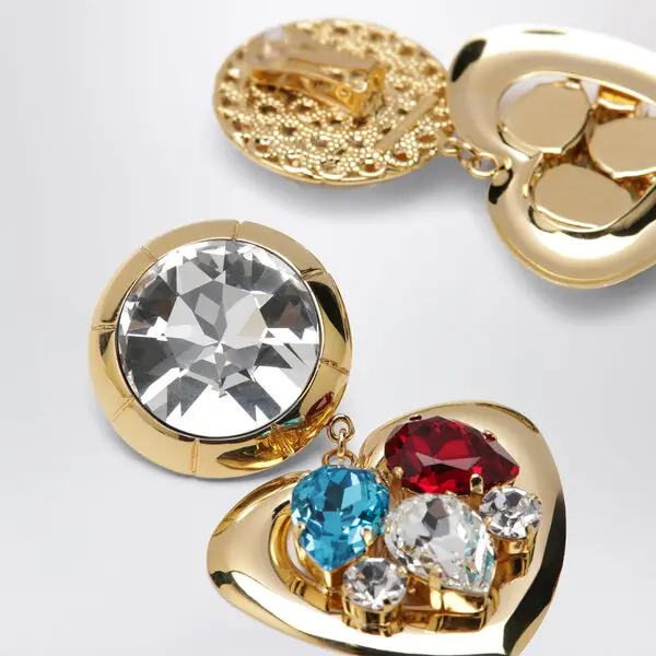 Alessandra Rich Heart Pendant Crystal Clip-on Earrings - Multicolor