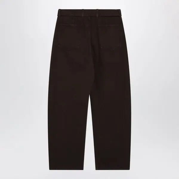 LEMAIRE Cotton Wide Leg Trousers With Belt - Brown