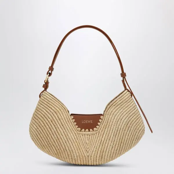 Loewe Medium Swing Bag In Natural Raffia And Calf Leather - Cream