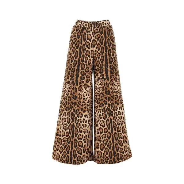 Dolce & Gabbana Wide-leg Leopard Print Pants - Brown