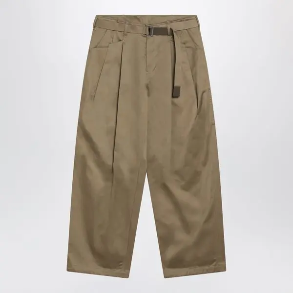Sacai Beige Cotton Twill Trousers With Belt - Cream