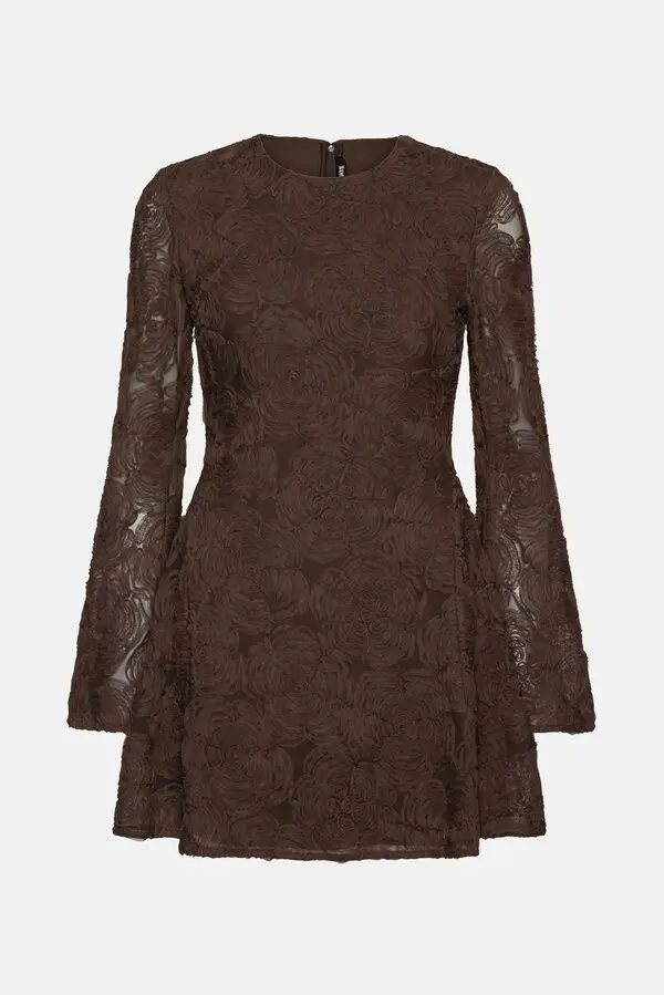 ROTATE BY BIRGER CHRISTENSEN Floral Mesh Long Sleeve Mini Dress - Multicolor