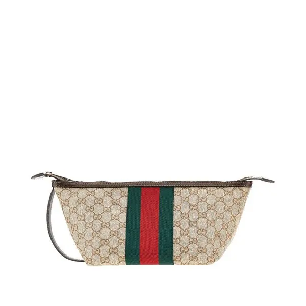 Gucci Gg Supreme Canvas Clutch With Web Stripe - Cream
