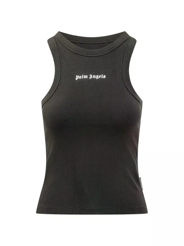 Palm Angels Logo Ribbed Tank Top - Black