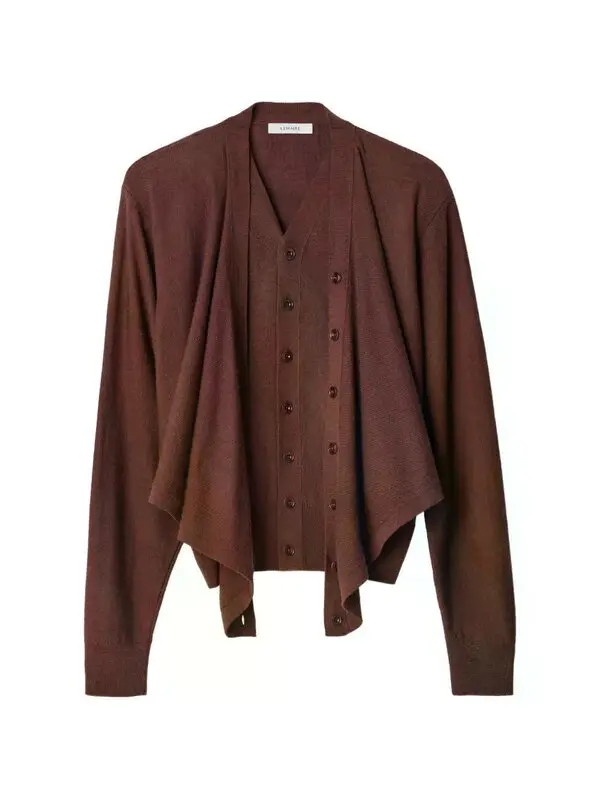 LEMAIRE Merino Wool Blend Trompe-l’œil Cardigan - Brown
