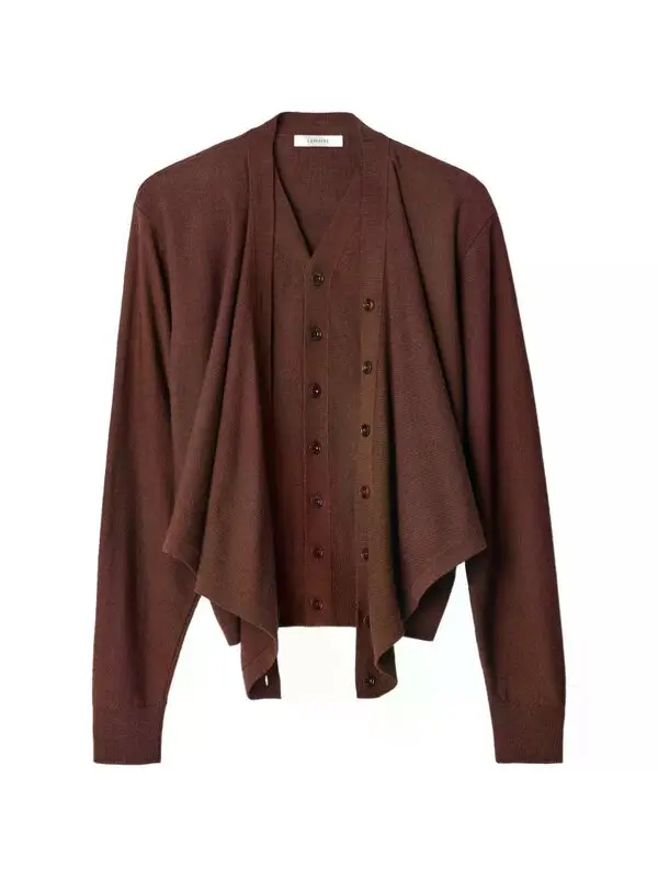 LEMAIRE Merino Wool Blend Trompe-l’œil Cardigan - Brown