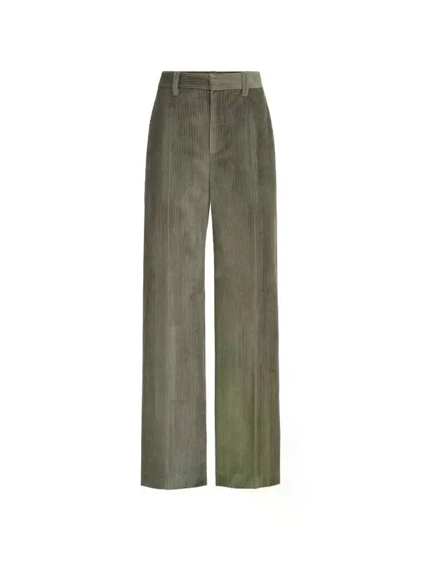 Brunello Cucinelli Cotton Corduroy Loose Trousers With Monili - Green
