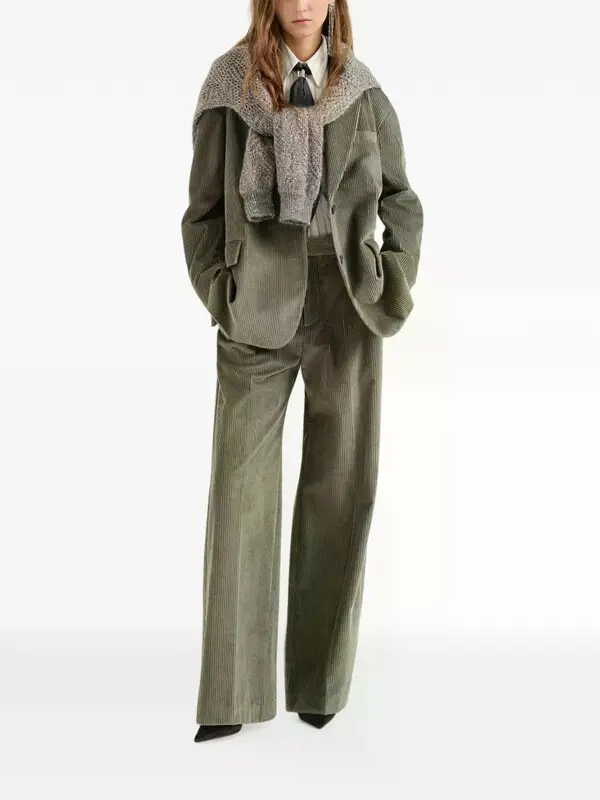 Brunello Cucinelli Cotton Corduroy Loose Trousers With Monili - Green