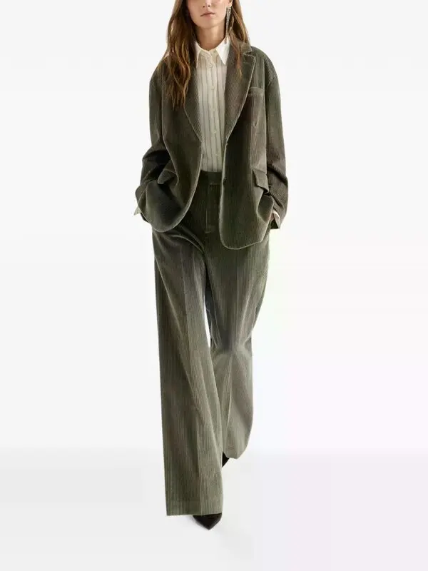 Brunello Cucinelli Cotton Corduroy Loose Trousers With Monili - Green