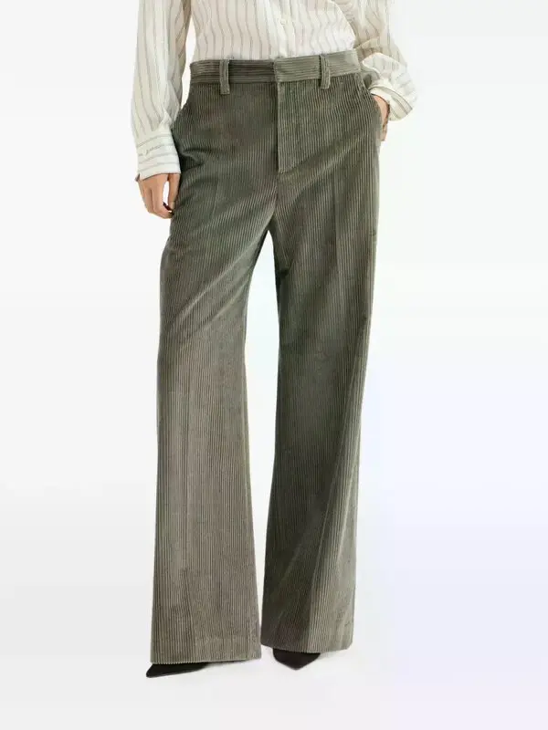 Brunello Cucinelli Cotton Corduroy Loose Trousers With Monili - Green
