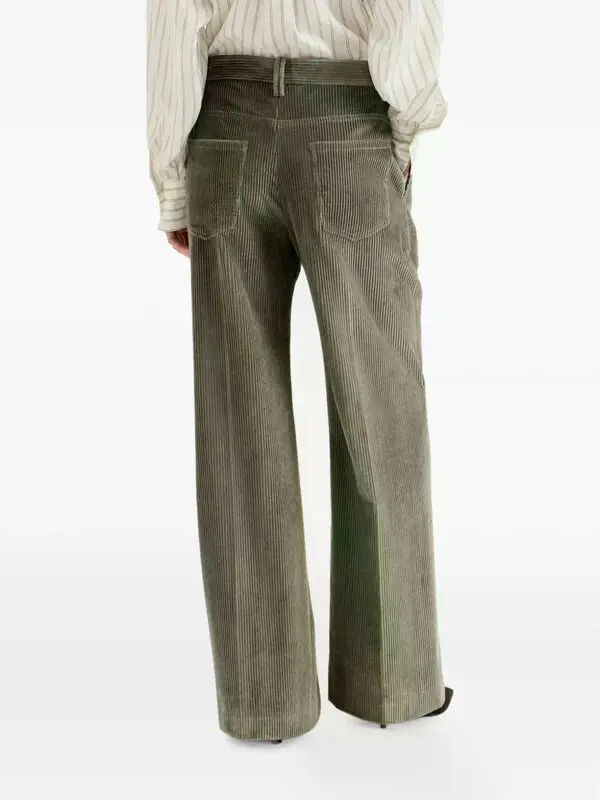 Brunello Cucinelli Cotton Corduroy Loose Trousers With Monili - Green