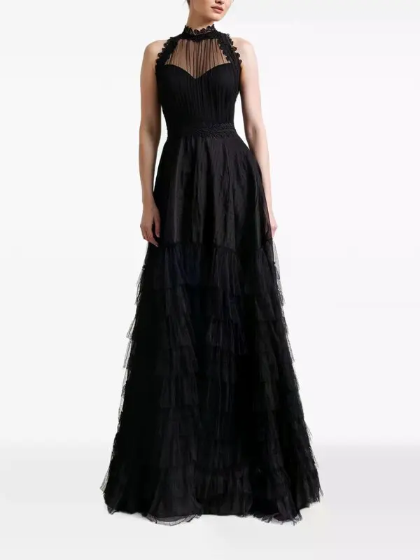 GEMY MAALOUF Tiered Lace-trim Gown