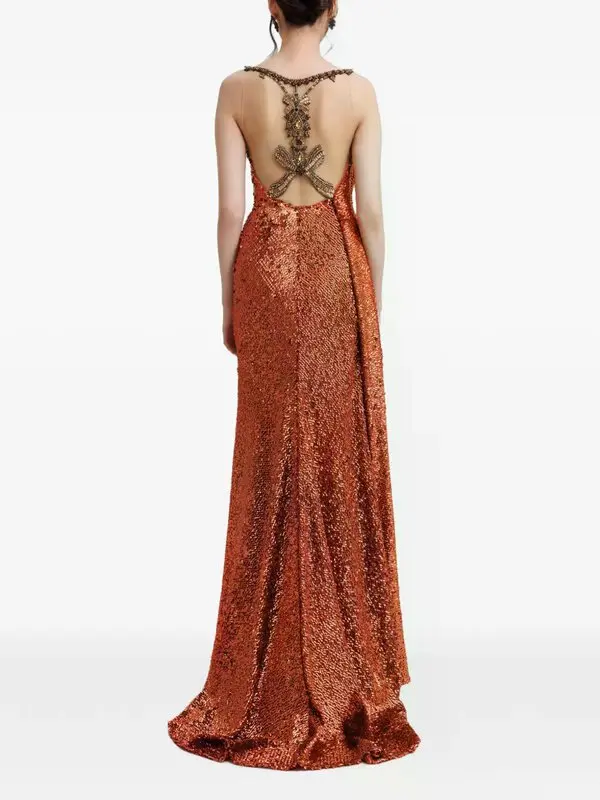 GEMY MAALOUF Sequined Cowl Neck Gown With Beaded Straps