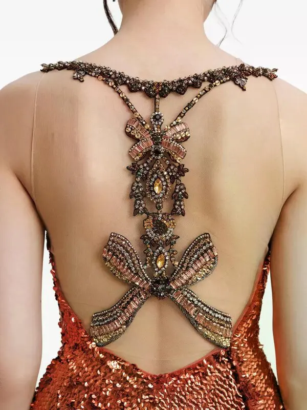 GEMY MAALOUF Sequined Cowl Neck Gown With Beaded Straps