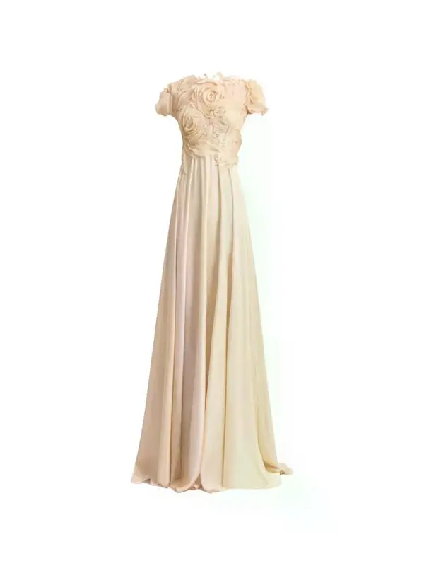 GEMY MAALOUF Floral Appliqué Sheer Panel Maxi Dress