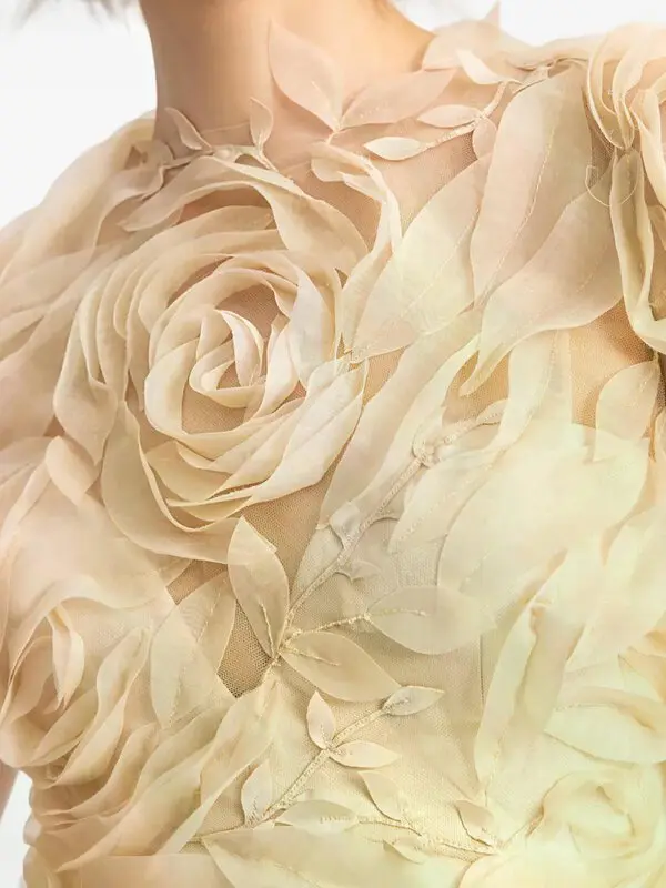 GEMY MAALOUF Floral Appliqué Sheer Panel Maxi Dress