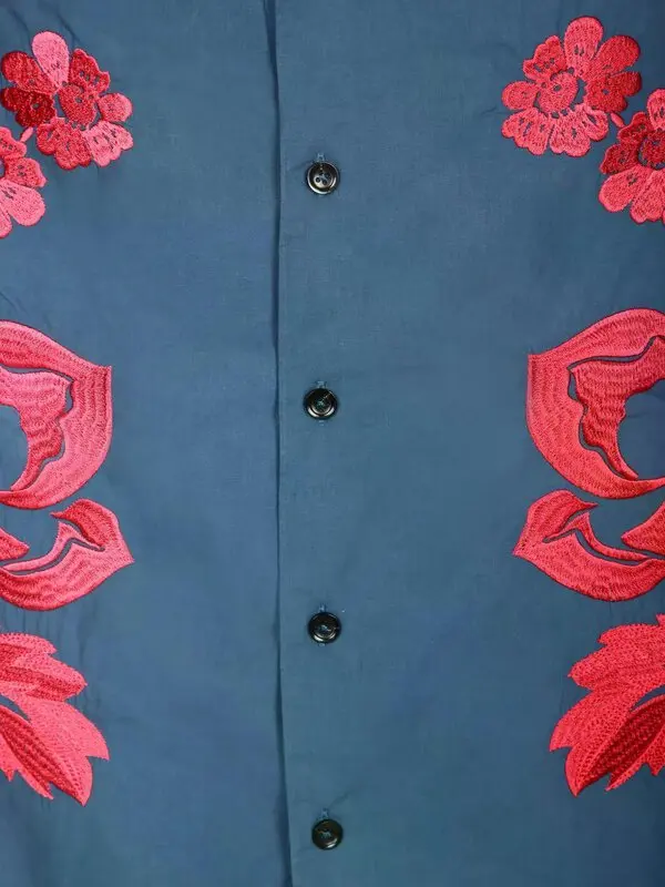 Commas Floral-embroidered Short-sleeve Shirt