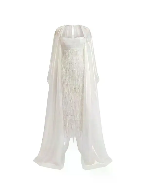 GEMY MAALOUF Embellished Tasselled Cape Gown