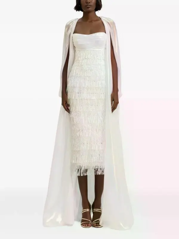 GEMY MAALOUF Embellished Tasselled Cape Gown