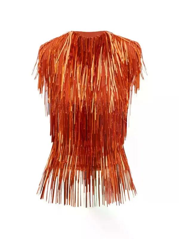 GEMY MAALOUF Sleeveless High-neck Top With Fringe Detail