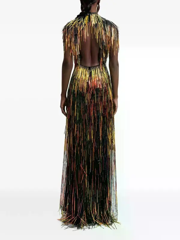 GEMY MAALOUF Embellished Beaded Fringe Gown