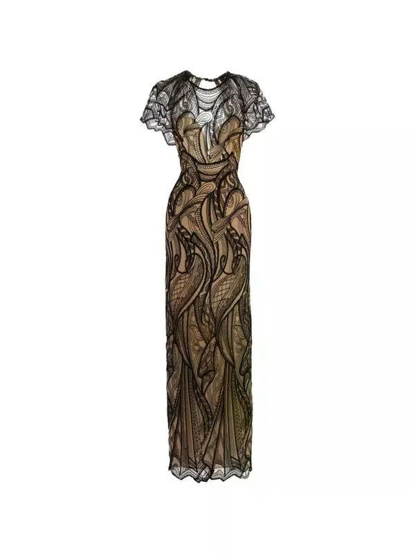 GEMY MAALOUF Open-back Lace-embroidered Maxi Dress