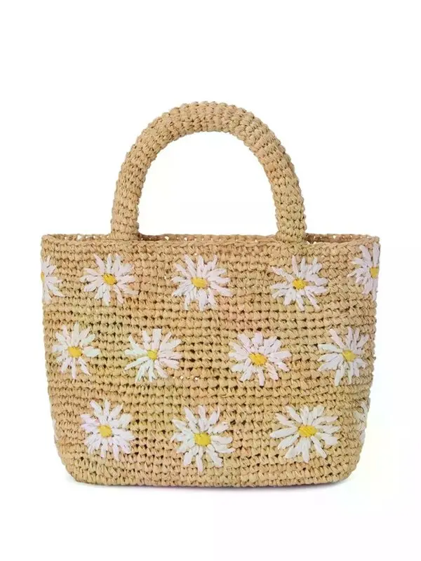 MC2 SAINT BARTH Beach Mini Raffia Bag With Embroidered Daisies